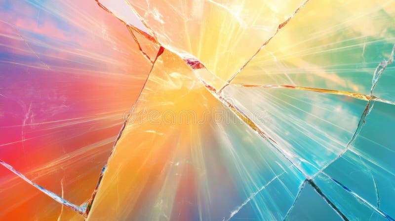 A Shattered Glass Surface with a Vibrant, Multi-colored, Sunburst ...