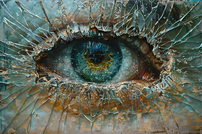 Shattered Glass on the Wall Forms an Eye Symbol in a Closeup. Stock ...