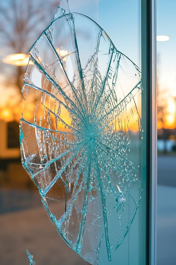 A Broken Glass Window with a Broken Glass on it Stock Photo - Image of ...