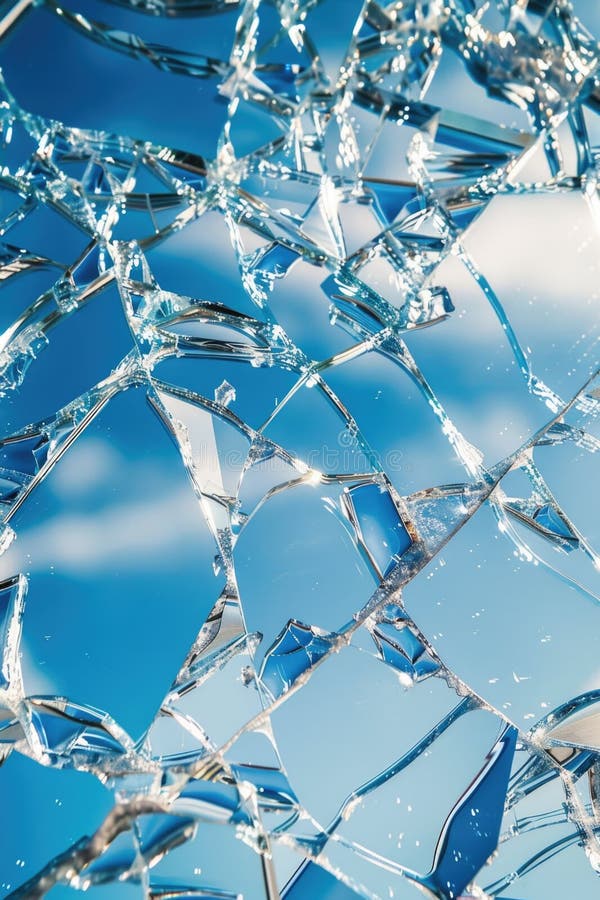 A Shattered Glass Window with a Clear Blue Sky Visible Behind it Stock ...