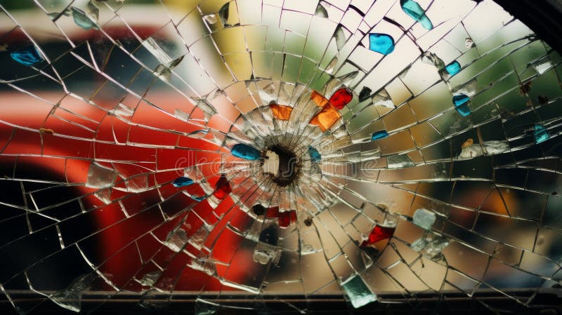 Shattered Glass Window with Colorful Reflections Creating Abstract ...