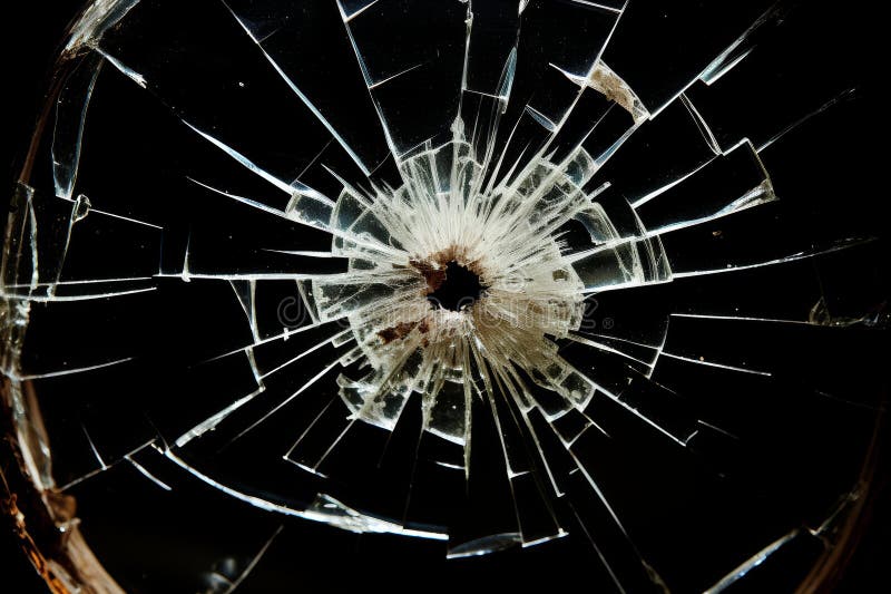 Shattered Glass Window Pane With Circular Hole For Enhanced Relevance In Search Results Stock