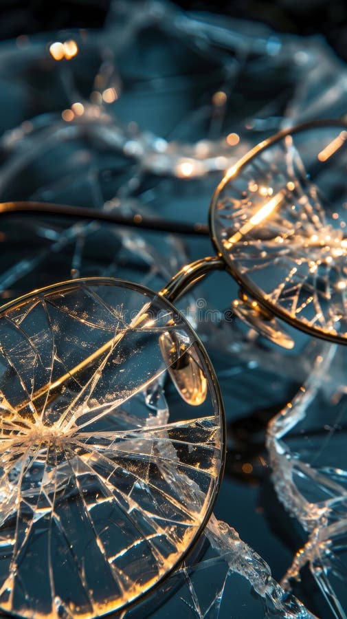 Shattered Glasses Broken Lenses Placed Dark Background Stock Photos ...