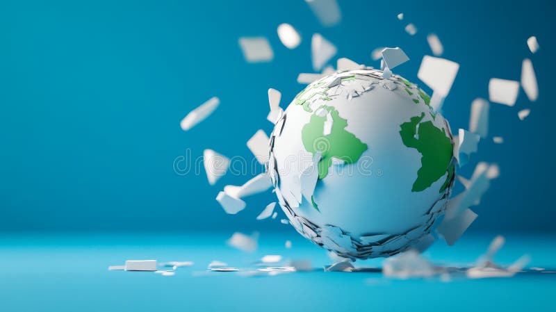 Shattered Globe on Blue Background a Stylized Globe Crafted from ...