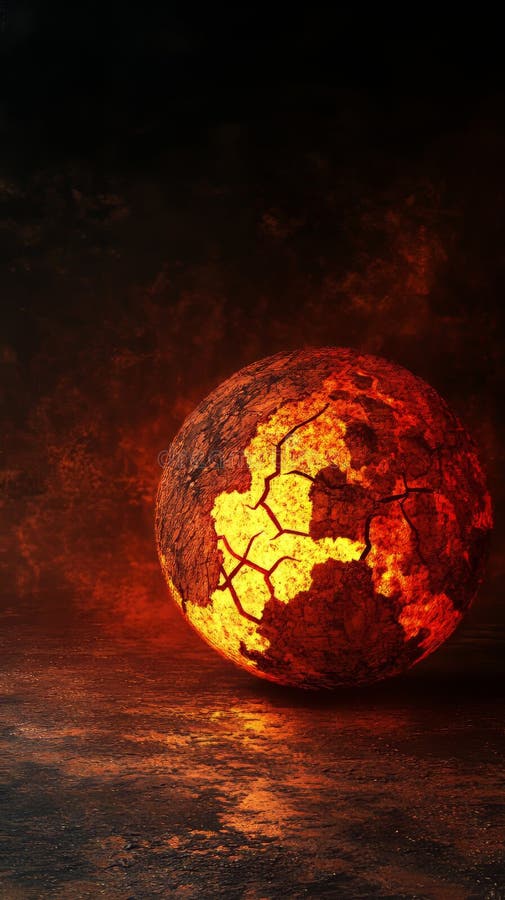 A Shattered Globe Showing Its Blazing Core, Emblematic of Geological ...