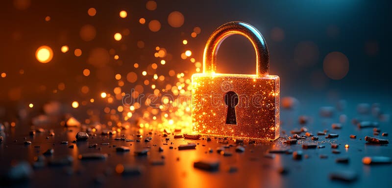 Shattered Glowing Lock Representing Cybersecurity Breach Stock ...