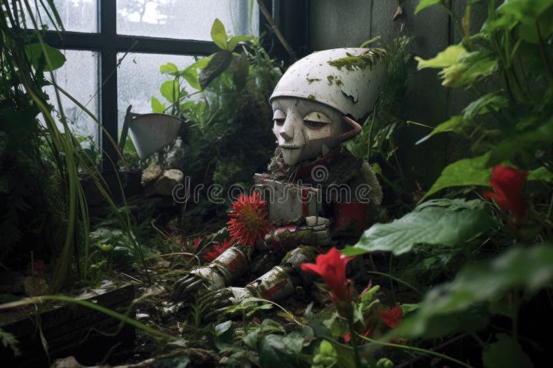 Shattered Gnome Pieces Amongst Garden Plants Stock Illustration ...