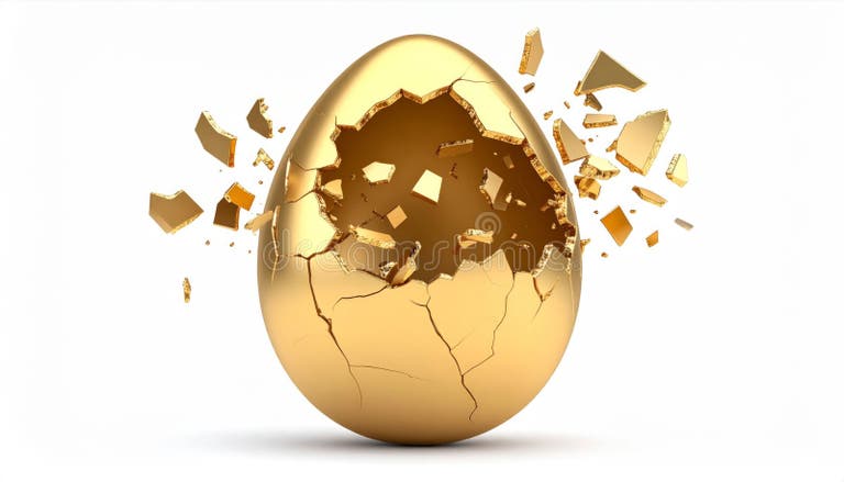 Shattered Gold Egg: Fragments on White Background Stock Illustration ...