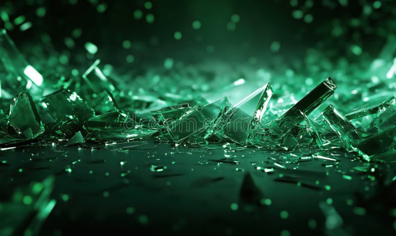 Shattered Green Glass Pieces Creating a Sparkling Abstract Background ...