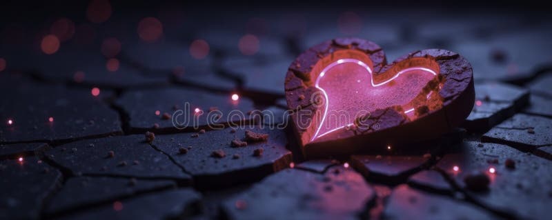 Shattered Heart on the Ground with Neon Lights Inside, Shards ...