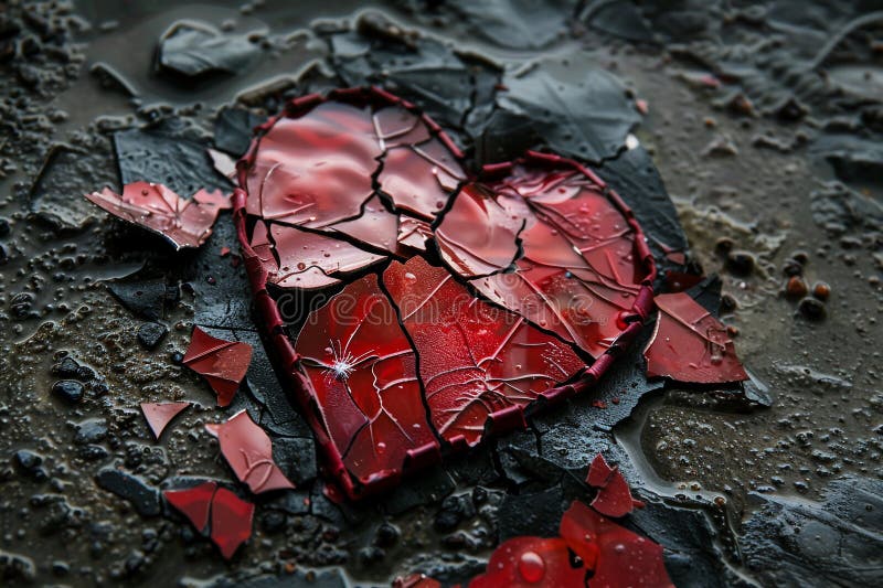 Shattered Heart on Blue Background. Top View on Heart Made of Small ...