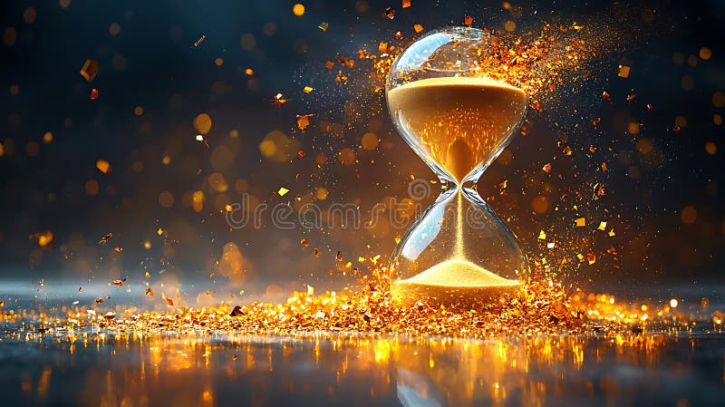 Shattered Hourglass with Sand Falling Dramatically, Creating ...
