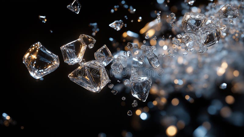 Shattered Ice Cubes Scattering in Dynamic Motion Against a Dark ...