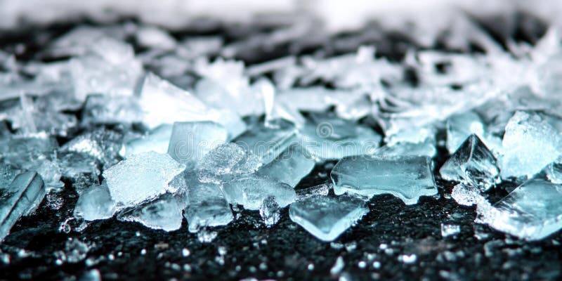 Shattered Ice on Dark Surface with Reflective Blue Tones Stock Image ...