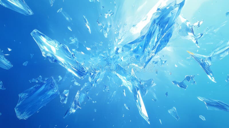 Shattered Ice Fragments Exploding in Blue Stock Illustration ...