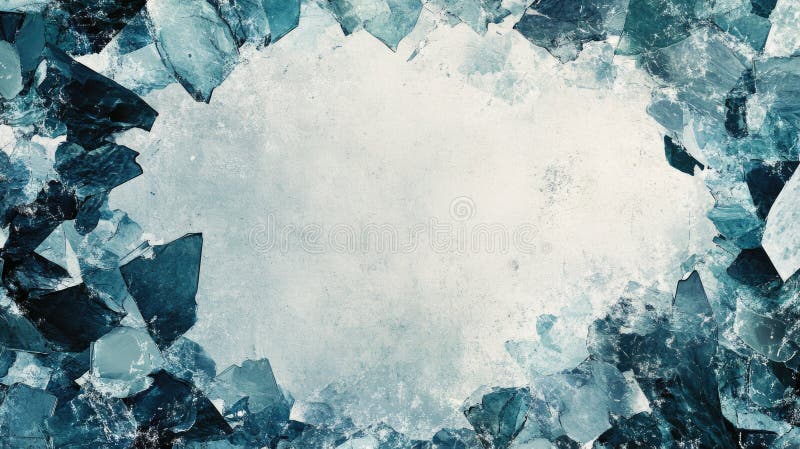 Shattered Ice Frame with Abstract Blue Crystal Edges and Textured ...