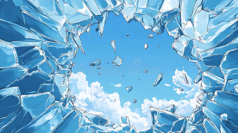 A Shattered Ice or Glass Structure Forms a Jagged, Circular Frame ...