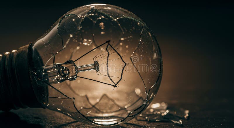 Shattered Illumination Closeup of a Broken Light Bulb Revealing Its ...