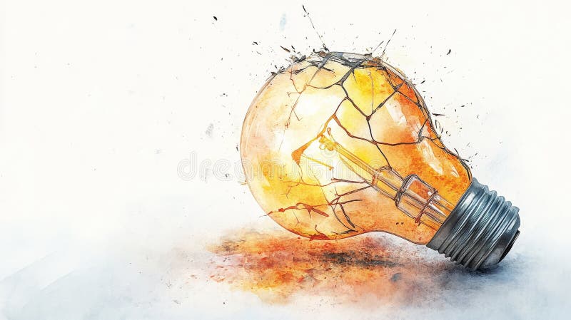Shattered Illumination a Watercolor Study a Broken Lightbulb ...