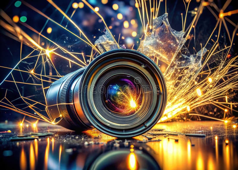 Shattered Lens on Reflective Surface a Double Exposure Masterpiece ...