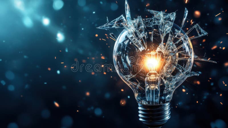 Shattered Light Bulb Concept on Dark Blue Background Stock Photo ...