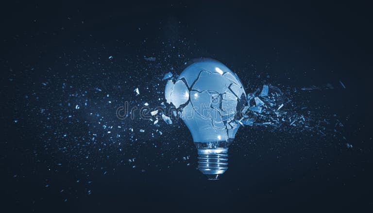 Shattered Light Bulb on Dark Background Stock Photo - Image of tone ...
