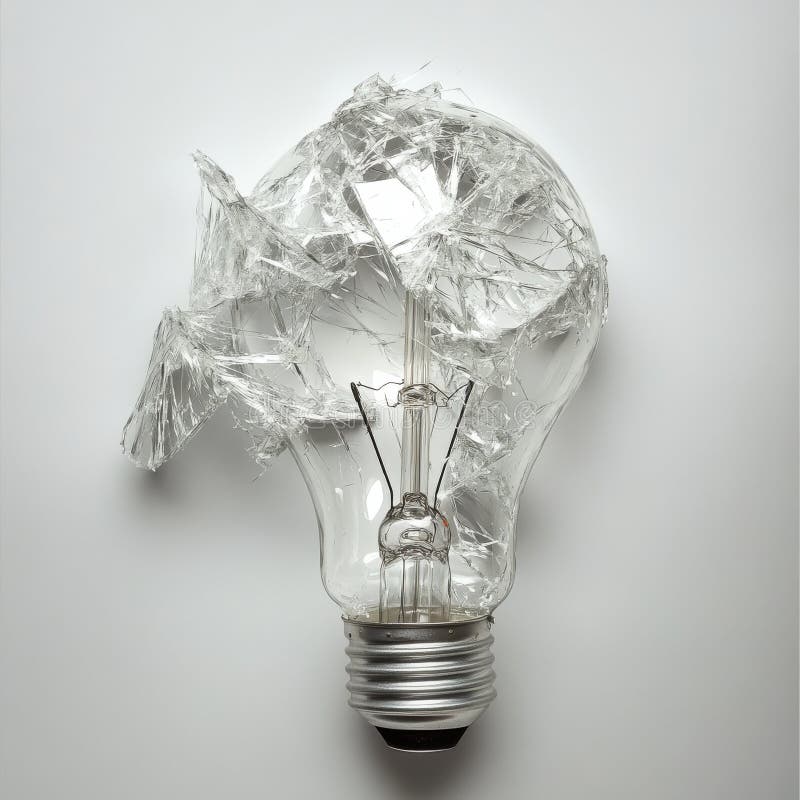 Shattered Light Bulb Isolated on White Background with Fractured Glass ...