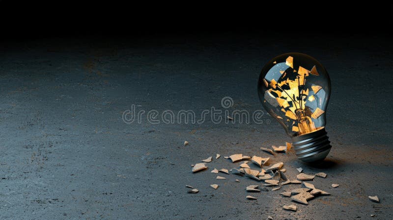 Shattered Light Bulb Revealing Glowing Elements Dark Textured ...