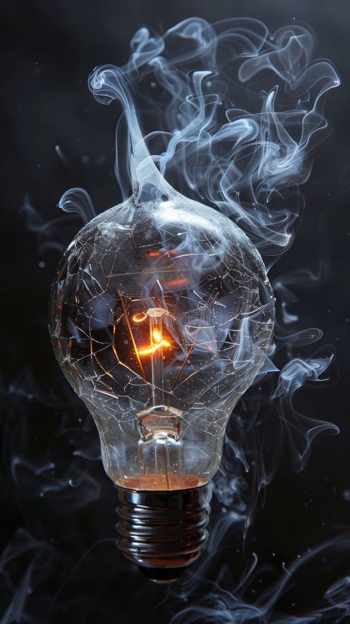 Shattered Light Bulb with Smoke Stock Image - Image of concept ...