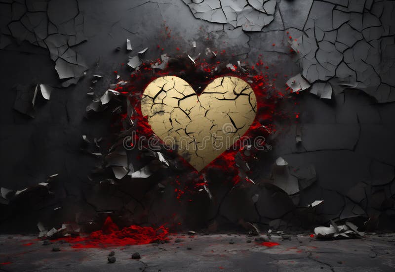 Shattered Love: Heart Breaking through Wall Stock Image - Image of love ...