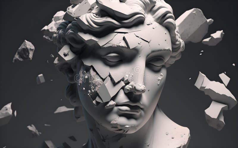 A Shattered Marble Head of a Female Greek Statue, Generative AI Stock ...