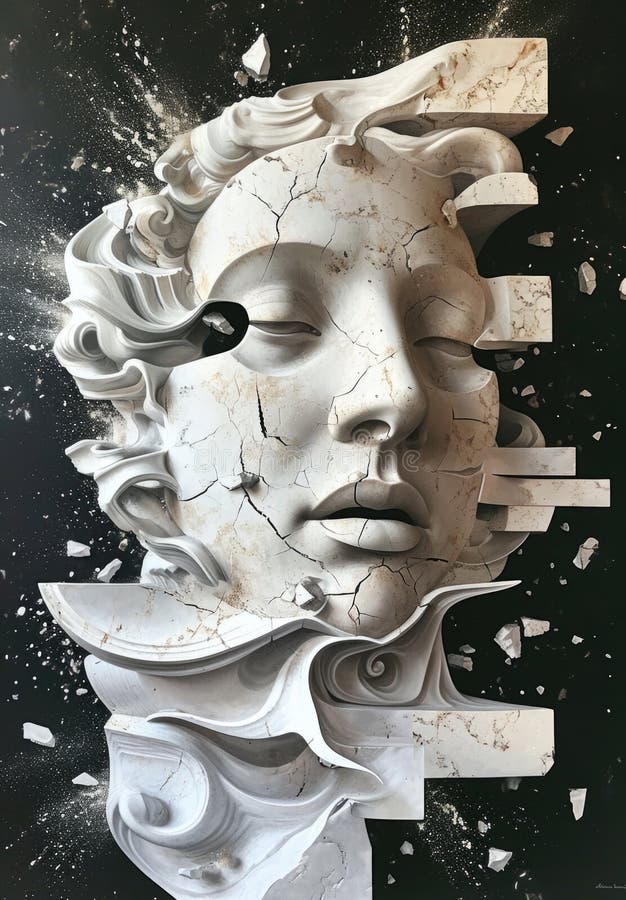 Shattered Marble Statue in Space Stock Illustration - Illustration of ...