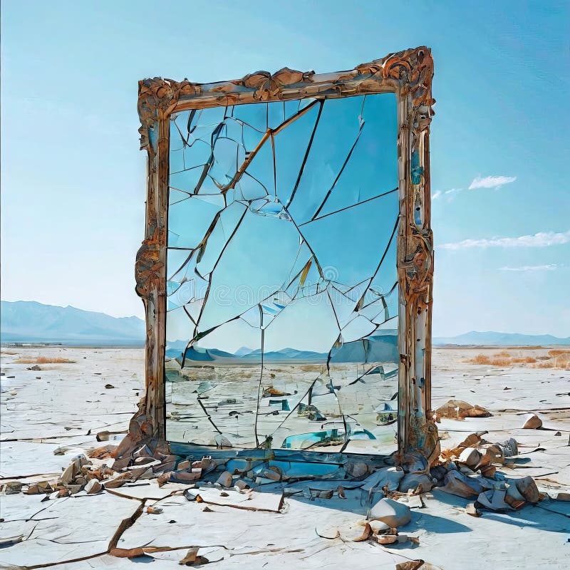 Shattered Mirror in Desert Reflecting Clear Blue Sky Stock Image ...