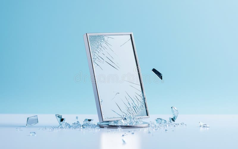 Shattered Mirror Digital Rendering of Broken Glass on a Light Blue ...