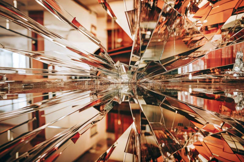 Shattered Mirror Installation, Interior Reflection, Abstract Art, Brown ...