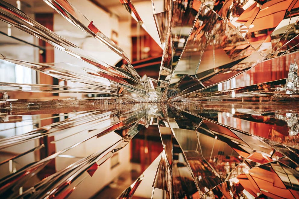 Shattered Mirror Installation, Interior Reflection, Abstract Art, Brown ...