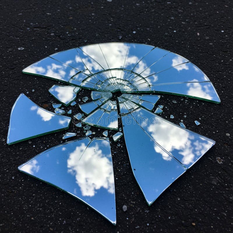 Shattered Mirror Pieces Arranged in a Circular Pattern on a Dark ...