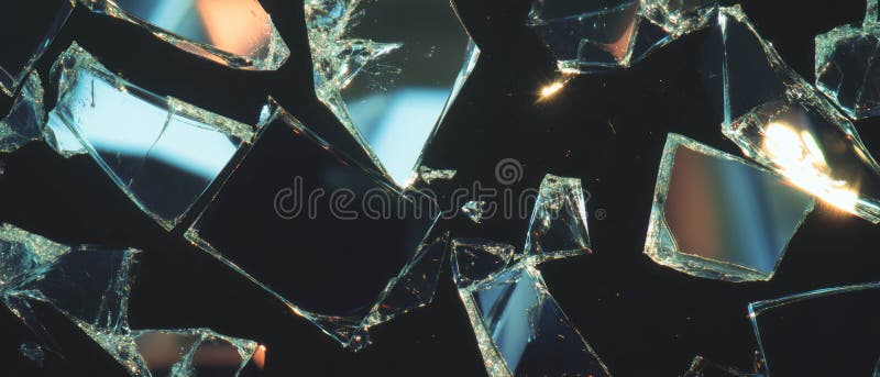 Reflection of Light through Broken Mirror Shards on a Dark Background ...