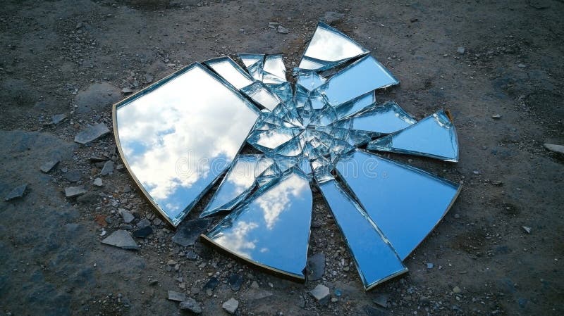 Shattered Mirror Pieces Reflecting Sky on Pavement Stock Photo - Image ...