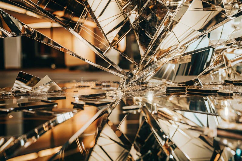 Shattered Mirror Reflections in Interior, Chaos, Broken Glass, Reflecting Space Stock ...