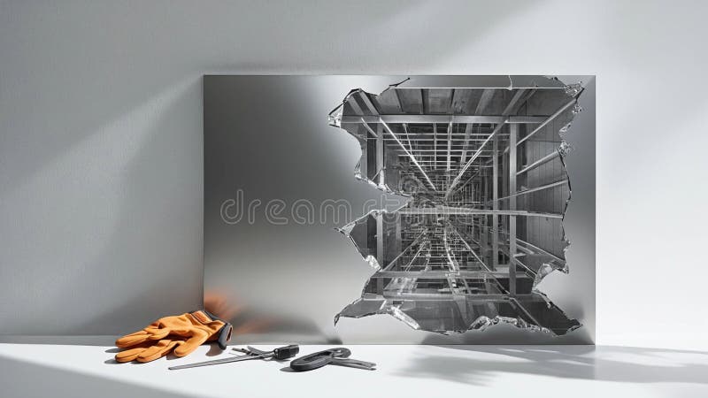 Shattered Mirror on Weathered Wall Symbolism of Fragmented Reflection ...