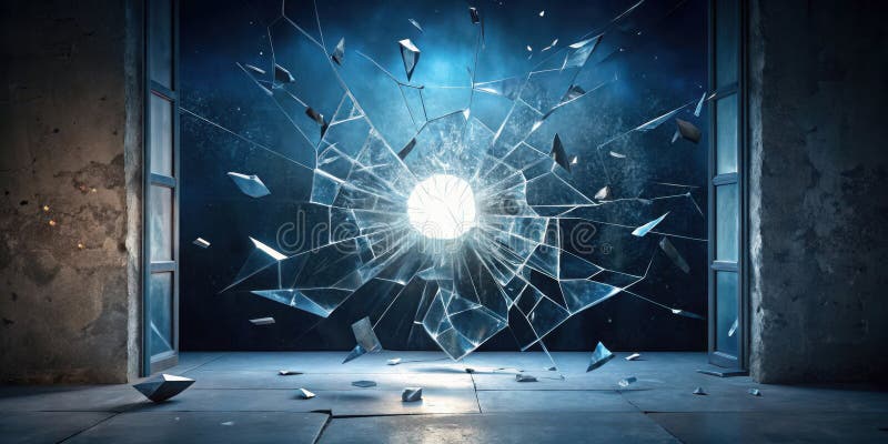 Shattered Pane a Dramatic Visual of Exploded Glass within an Industrial ...