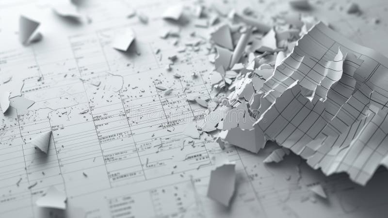 Shattered Papers Scattered Over Technical Drawings Stock Photo - Image ...