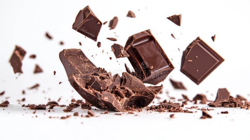 Dark White Chocolate Pieces Exploding Against Background Stock Photos ...