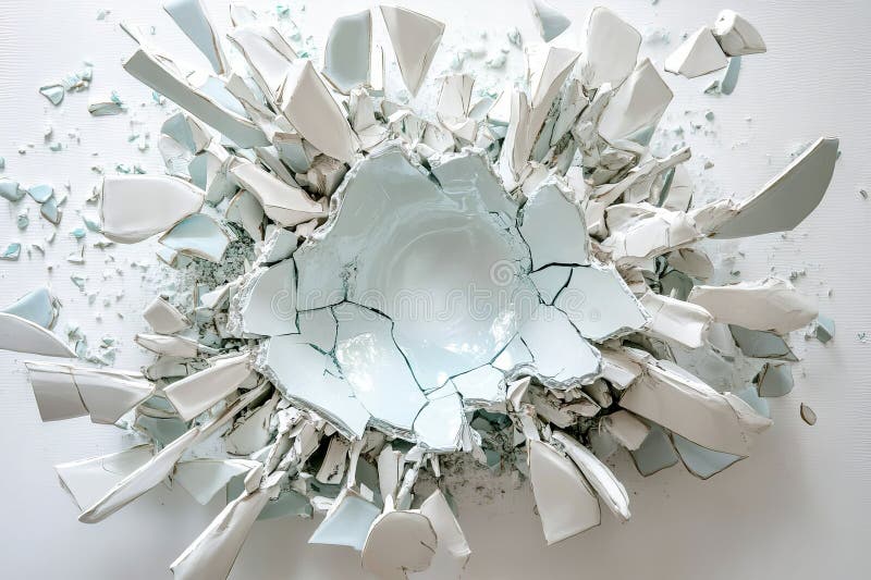 Shattered Porcelain Bowl Exploding into Pieces on a White Background ...