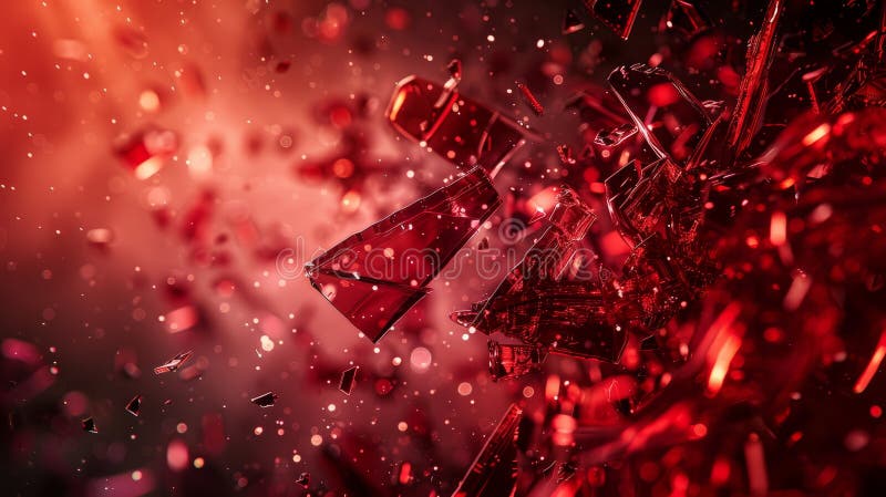 Shattered Red Glass Crystals Creating Dynamic Reflections in Dim Light ...