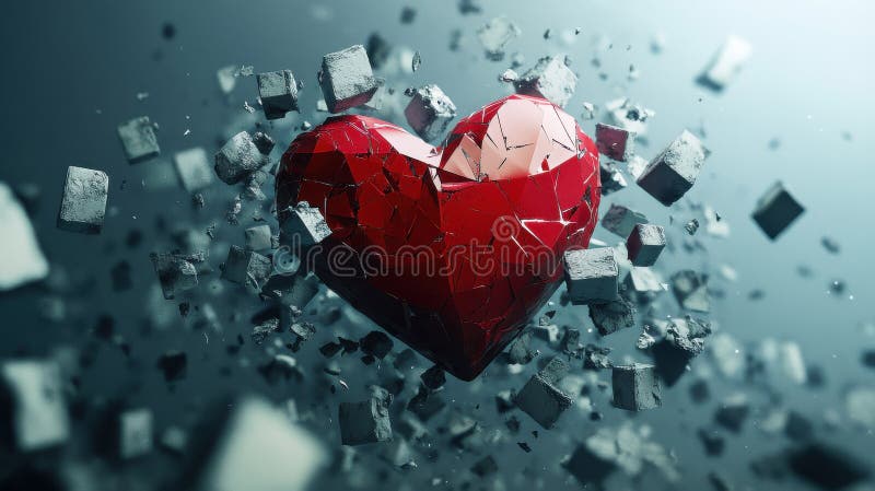 Shattered Red Heart with Exploding Debris Symbolizing Emotional ...