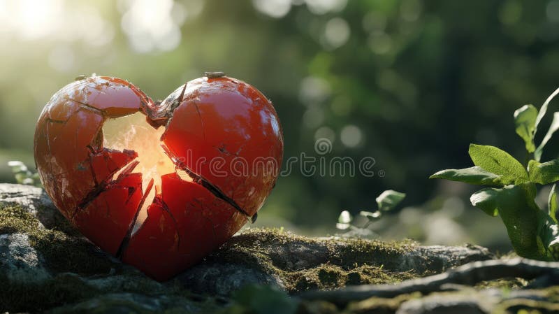 Shattered Red Heart in Sunlit Forest Setting Stock Photo - Image of ...