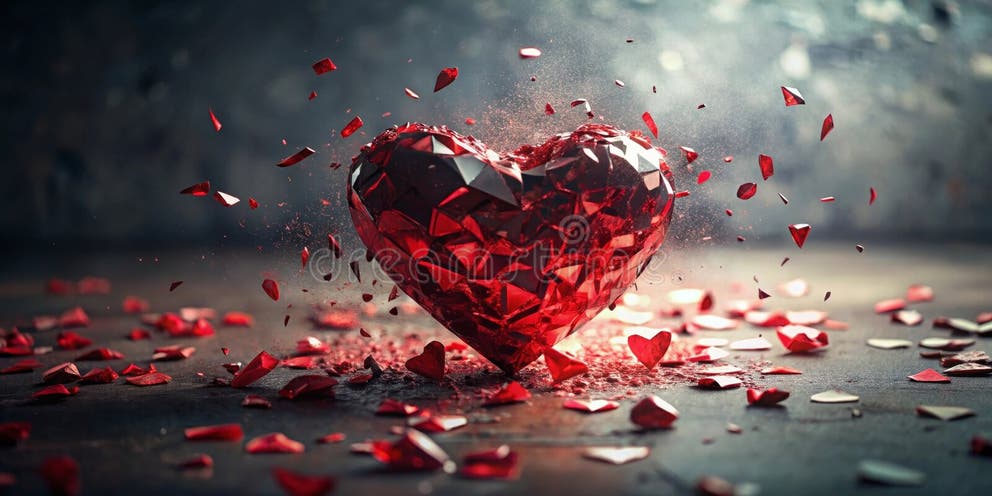 A Shattered Ruby Heart Explodes into a Myriad of Fragments, a Dramatic ...