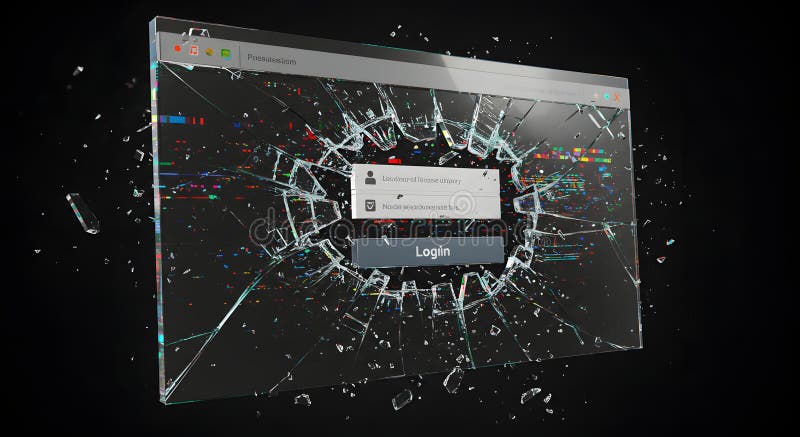 Shattered Screen Login Page: Digital Security Breach Concept Stock ...